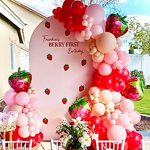167Pcs Strawberry Balloon Garland Arch Kit with Red and Different Pink Balloons Strawberry Foil Balloons for Girl Baby Shower Sweet 1st Birthday Party Supplies