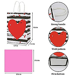 Tuzuaol 12 Pack Valentines Day Gift Bag with Tissue Paper for Kids Valentines Paper Goodie Bags with Handle for Wrapped Gifts Party Supplies