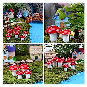 Aliotech 50 Pieces Mini Mushroom Miniatures Artificial Garden Fairy Bonsai Plant Pot Resin Craft Decoration for Home DIY Micro Landscape Decor (Red)
