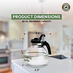 CAFÉ BREW COLLECTION Borosilicate Glass Stove Top Whistling Tea Kettle - Best BPA Free Whistling Tea Kettle - Best Glass Tea Kettle - 12 Cup Stovetop Glass Whistling Tea Kettle by Medelco