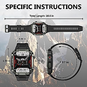 Jireausty Smart Watch for Men - 1.85“ Military Smart Watches IP68 Waterproof Smart Watches with Bluetooth Call Outdoor Tactical Sports Rugged Fitness Tracker Watch for iPhone Android