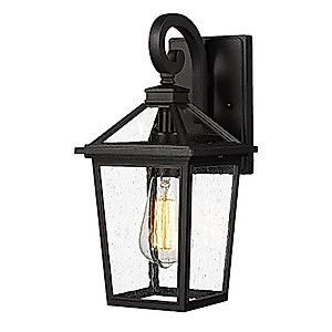 zeyu Farmhouse Outdoor Front Porch Light, 14 Inch Exterior Wall Sconce Light for House Garden, Cast Aluminum with Seeded Glass, Black Finish, ZX58B BK