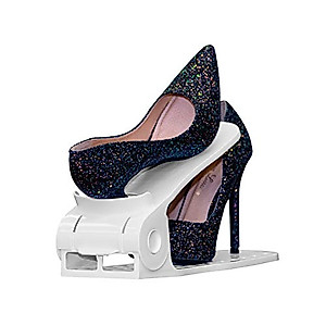 shoe pal Shoe Rack Organizer, 4 Adjustable Heights Space Saver, Large Base, High Heels Secure Docking and Backstop, 12 Pack White, Made in USA