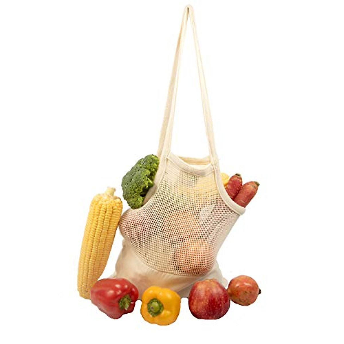 Reusable Mesh Grocery Shopping Bags - Organic Cotton Mesh Tote Bags - Net Farmers Market Bags with Reinforced Bottom - Mesh Mushroom Foraging Tote Bags - Portable Cotton French Market Tote (3 Bags)