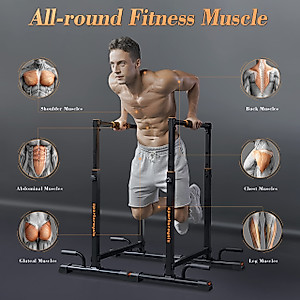 Sportsroyals Dip Bar, Adjustable Parallel Bars for Home Use, Dip Station with 6 Height Level & 1200LBS Weight Limit