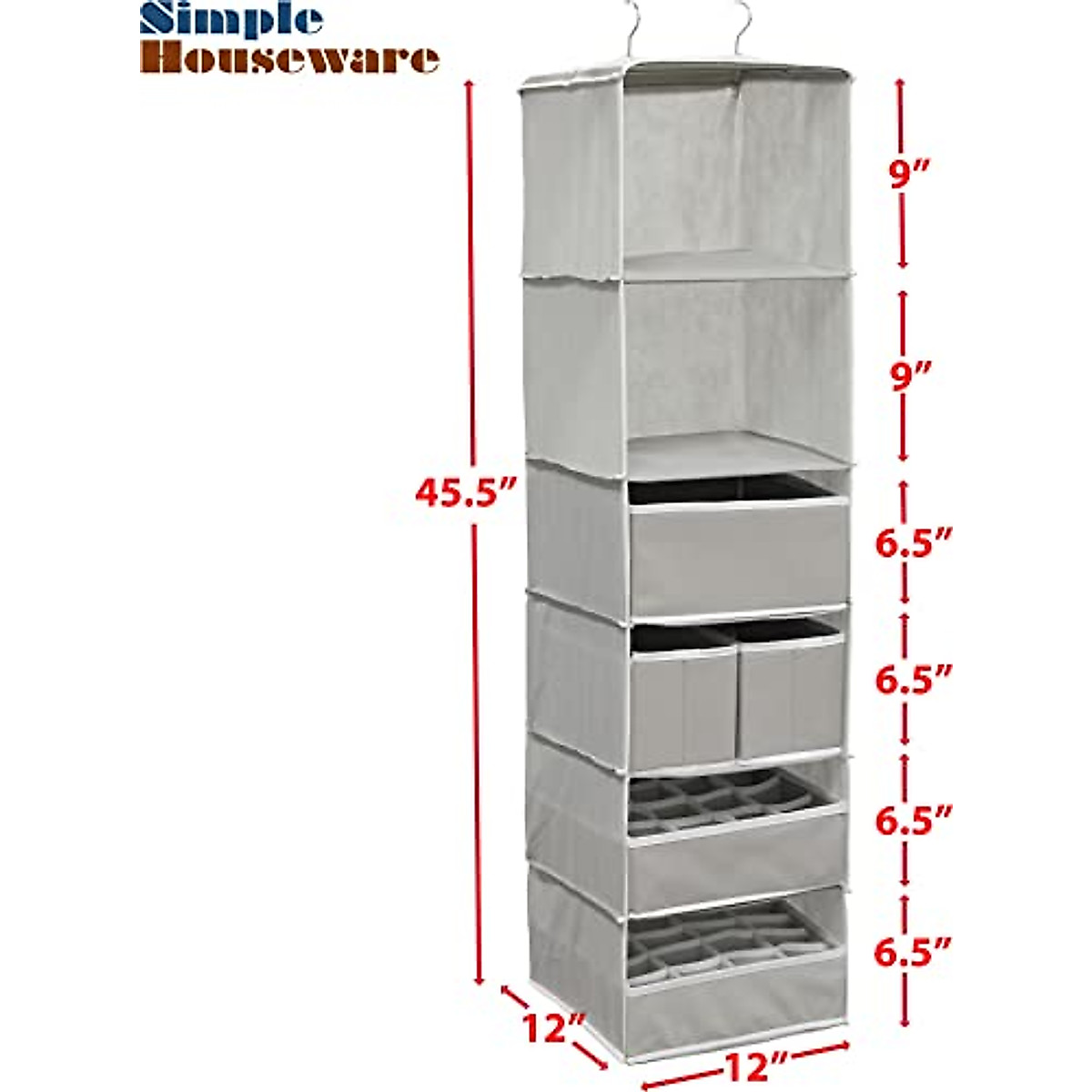 Simple Houseware 6 Shelves Hanging Organizer with Drawers, Grey