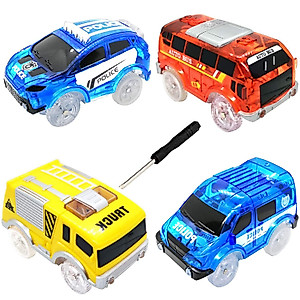 Track Cars Compatible with Magic Tracks and Neo Tracks Light Up Racing Track Accessories with 5 Flashing LED Lights Glow in The Dark Best toys for Boys and Girls ( 3 Pack )