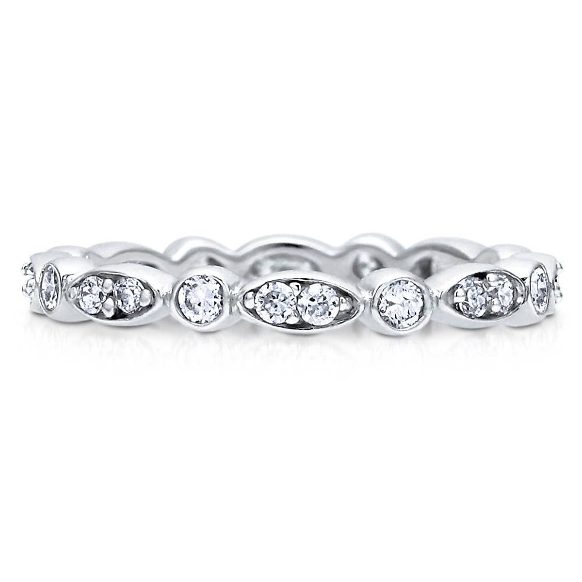 BERRICLE Sterling Silver Bubble Wedding Rings Bezel Set Cubic Zirconia CZ Anniversary Eternity Ring for Women, Rhodium Plated Size 7