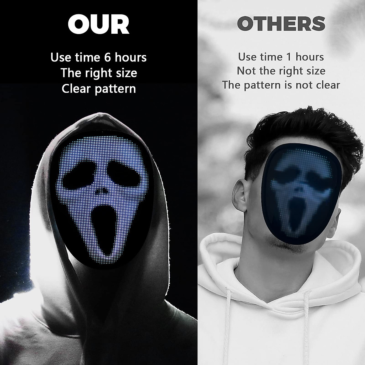 2023 Christmas Led Face Mask Pro - DIY Gif Image Wifi Connection Luminous Light Up Covering Facemask For Kids Adults, Glow Edm Rave Scary Costume Dj Party Music Festival Light Show Masquerade Masks