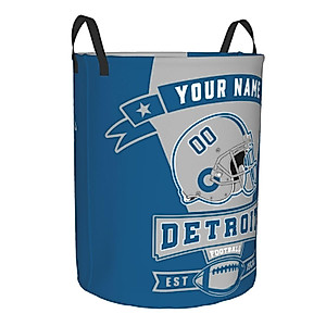 Custom Detroit Laundry Hamper Personalized Name Number Dirty Clothes Hamper Storage Basket Waterproof Large Capacity Hamper for Bathroom Bedroom