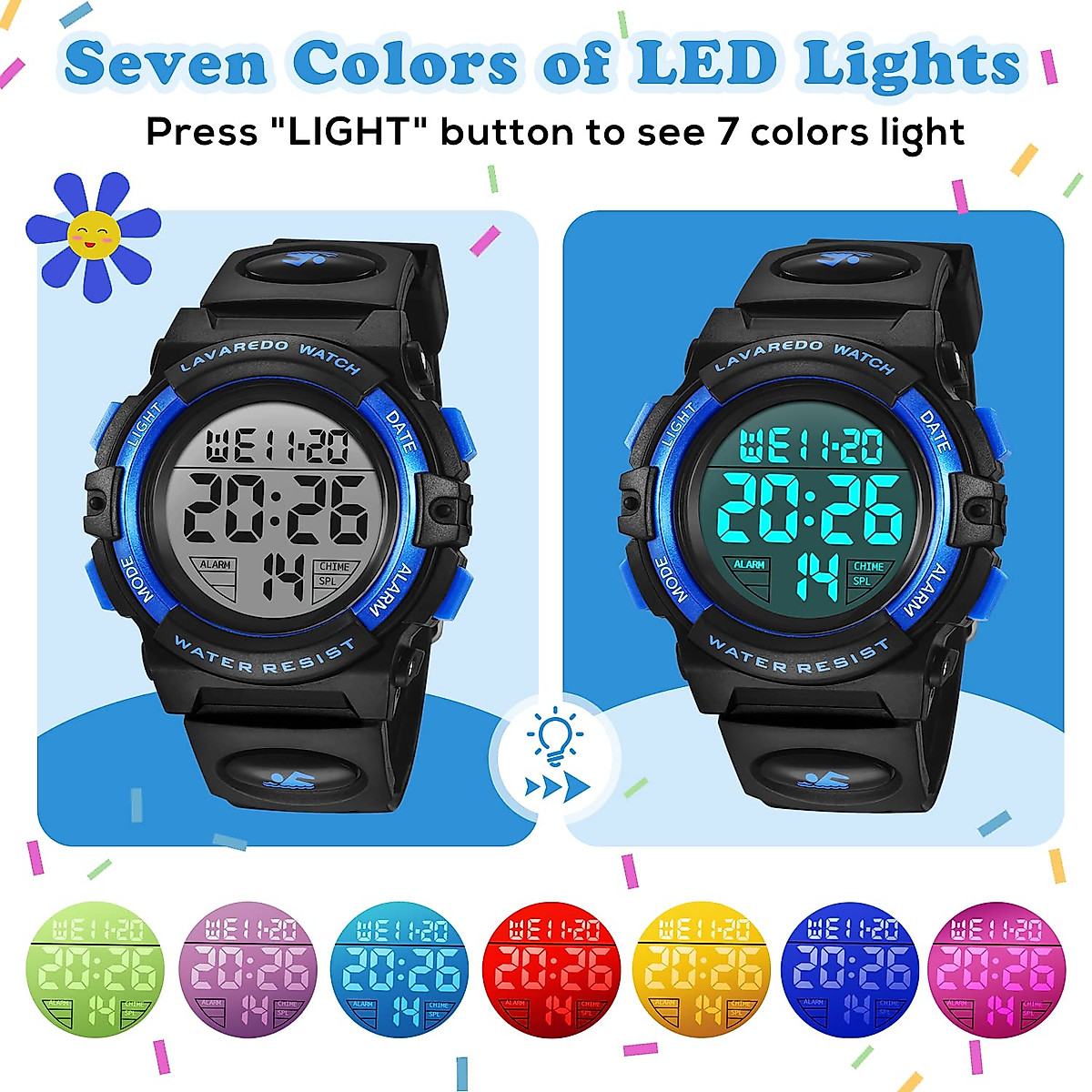 Kids Watch,Boys Watch for 3-15 Year Old Boys,Digital Sport Outdoor Multifunctional Chronograph LED 50 M Waterproof Alarm Calendar Analog Watch for Children with Silicone Band,Kids Gift