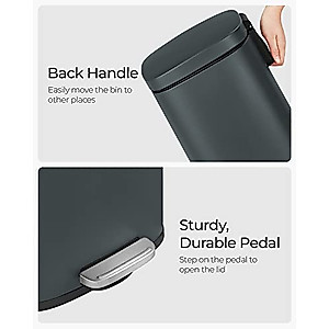 SONGMICS Trash Can with Lid, 8 Gallon Garbage Can, Stainless Steel Small Waste Bin with Step Pedal and Inner Bucket, Soft Close, Kitchen, Greenish Gray ULTB102G01