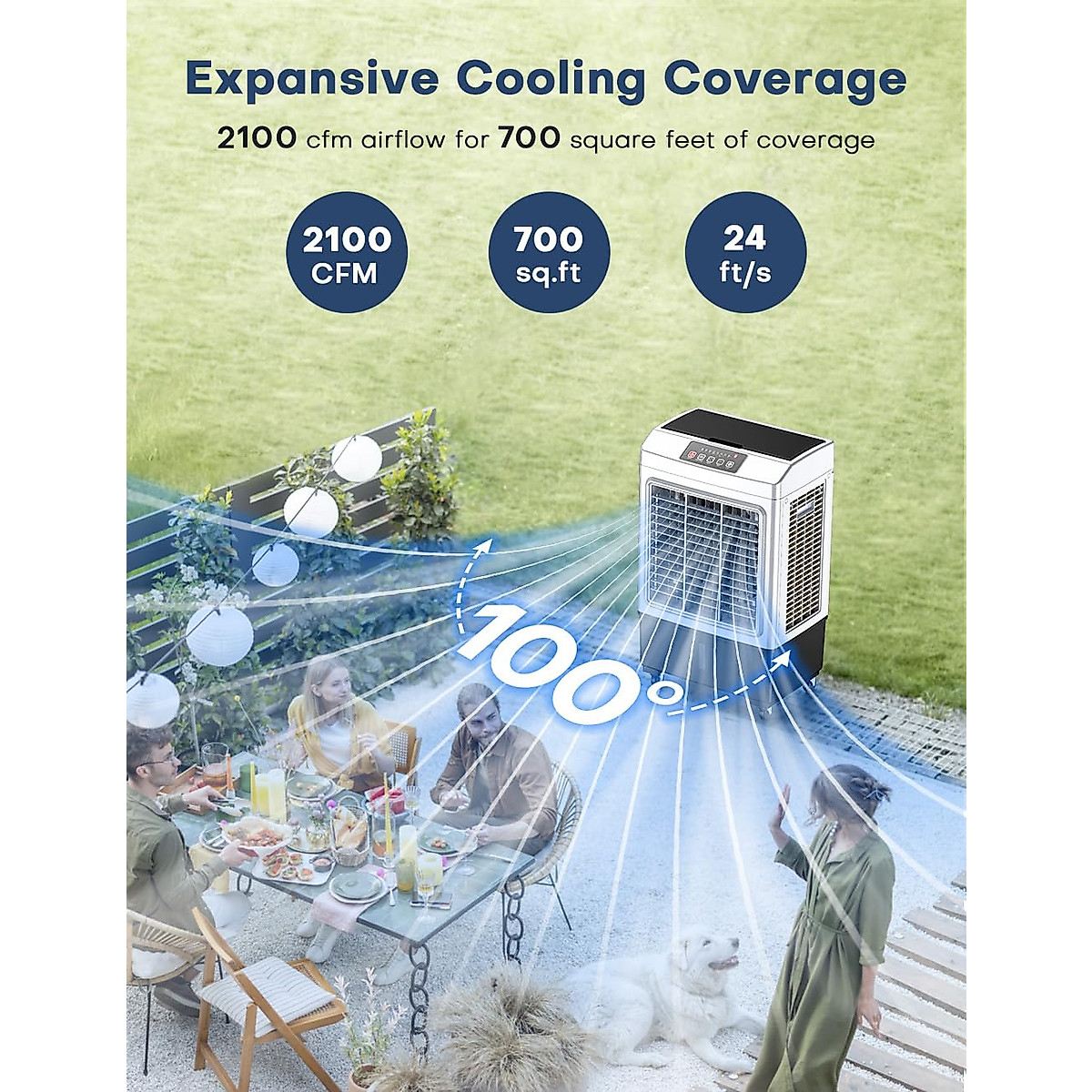 BALKO Evaporative Air Cooler, 2100CFM Windowless Air Conditioner w/7H Timer & Remote, 7H Timer & Remote, Portable for Room Garage Patio Black