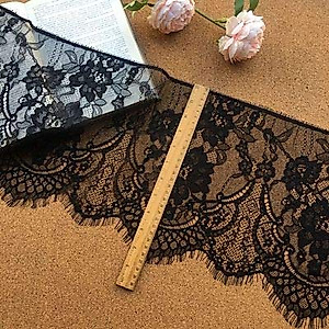 6 Yards 10 Inch Wide Flower Eyelashes Lace Fabric-Thin Lace Fabric-Embroidered Lace Fabric by the Yard-Lace Fabric for Dresses-Eyelash Lace Trim for Sewing Craft Decoration Wedding Curtain Table Cloth