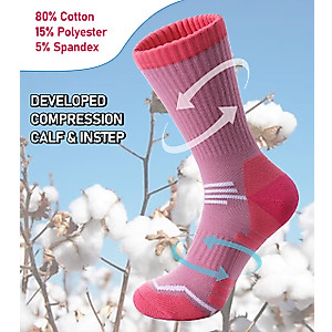 FNOVCO Women's Hiking Walking Running Crew Socks Thick Cushioned Athletic Compression Socks 5 Pairs (Multicolor 02, 8-10)