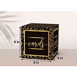 Black Gold Foil Card Box - Collapsible Money Box or Gift Box for Baby & Bride Shower, Birthday, Wedding Reception, Engagement Party, Graduation - 8"x8"x8" Party Favors Decorations Boxes(03)