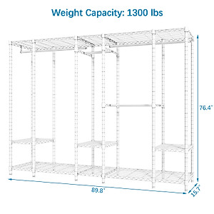 VIPEK V50i Extra Large Portable Closet Rack Bedroom Armoire Freestanding Wardrobe Closet, Heavy Duty Multi-Functional Metal Clothing Rack for Hanging Clothes, Max Load 1300lbs, White