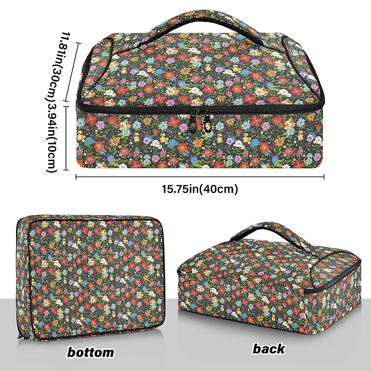 Blooming Flowers Double Insulated Casserole Carrier For Hot or Cold Food, Expandable Hot Food Carrier Bag, Insulated Food Bag for Parties, Beach, Picnic, Camping