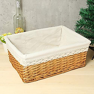 DOITOOL Wicker Cutlery Basket Wicker Storage Baskets with Liner Washable Rectangular Willow Woven Storage Bin Desktop Containers Organizer Basket - Size L Storage Basket Seagrass Lidded