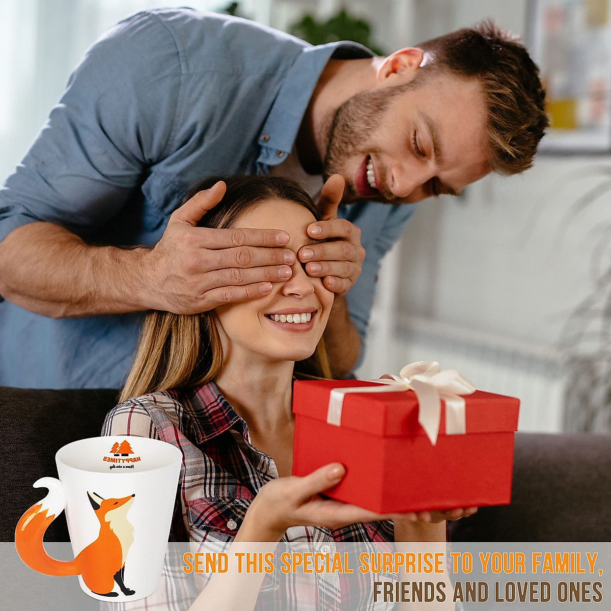 FRYSEFDFV Cute Cartoon Animal Shape Fox Porcelain Coffee Mugs Gifts For Women & Men, 12oz Funny White Ceramic Cups for Latte, Hot Tea, Cappuccino, Mocha, Cocoa