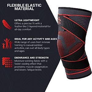 UFlex Athletics Knee Compression Brace for Men and Women - Non Slip Sleeve with Straps for Pain Relief, Meniscus Tear, Sports Safety in Basketball, Tennis - Single Wrap, Large