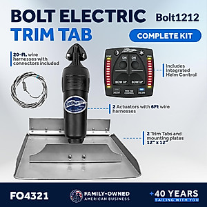 Bennett Bolt Electric Trim Tab System 12" x 12", includes Integrated Helm Control, Actuators, Wires Harnesses and Mounting Hardware, Complete Kit BOLT1212, 12V DC - FO4321