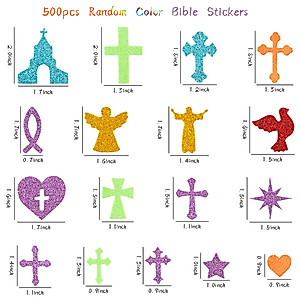 MALLMALL6 500pcs Christian Glitter Stickers Foam Self-Adhesive Bible Multi-Colour Art Craft Project Assorted Glittery Sticky Embellishments for Kids School Classroom Activity Home Party Decoration