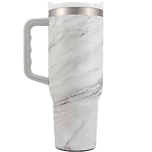 Yukon Outfitters Fit Forty 40oz Double Wall Vacuum Insulated Stainless Steel Tumbler with Reusable Straw & Ergonomic Handle | For Hot or Cold Beverage, White Marble