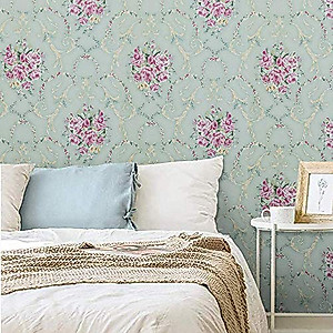 Peel and Stick Wallpaper 17.7 in X 9.8ft Self Adhesive Contact Paper Removable Green Floral Decorative Wall Covering Paper Shelf Drawer Liner Interior Film for Home Decoration and Furniture Renovation