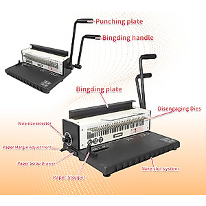 Rayson TD-1500B34 Binding Machine, Square Size Holes, 3:1 Pitch Wire-O Binder Punch 15 Sheets/Bind 130 Sheets with Sturdy Metal Construction