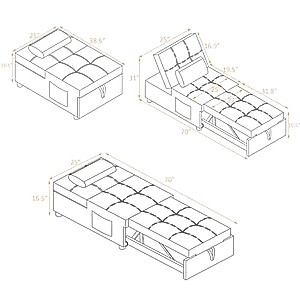 Convertible Pull Out Single Sofa Chair,3-in-1 Multi-Functional Sleeper Chair Bed, Adjustable Backrest Recliner with Modern Fabric for Living Room Bedroom Apartment Small Space（Black）