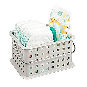 iDesign Spa BPA-Free Plastic Small Stackable Basket with Handle - 9.25" x 7" x 5", Light Gray