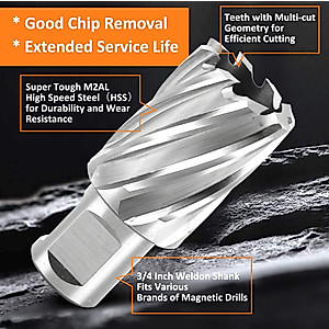 RupXinSplend Annular Cutter High-Speed Steel - 1-3/16"Diameter x 1"Cutting Depth with 3/4" Weldon Shank HSS Annular Cutter Mag Drill Bits for Mag Drill Press by RupXinSplend