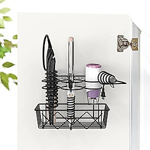 Linkidea Hair Dryer Holder Wall Mounted, Blow Dryer Holder with Adhesive Hooks, Bathroom Hair Tool Organizer for Hair Dryer, Flat Irons, Curling Wands, Hair Straighteners, Black