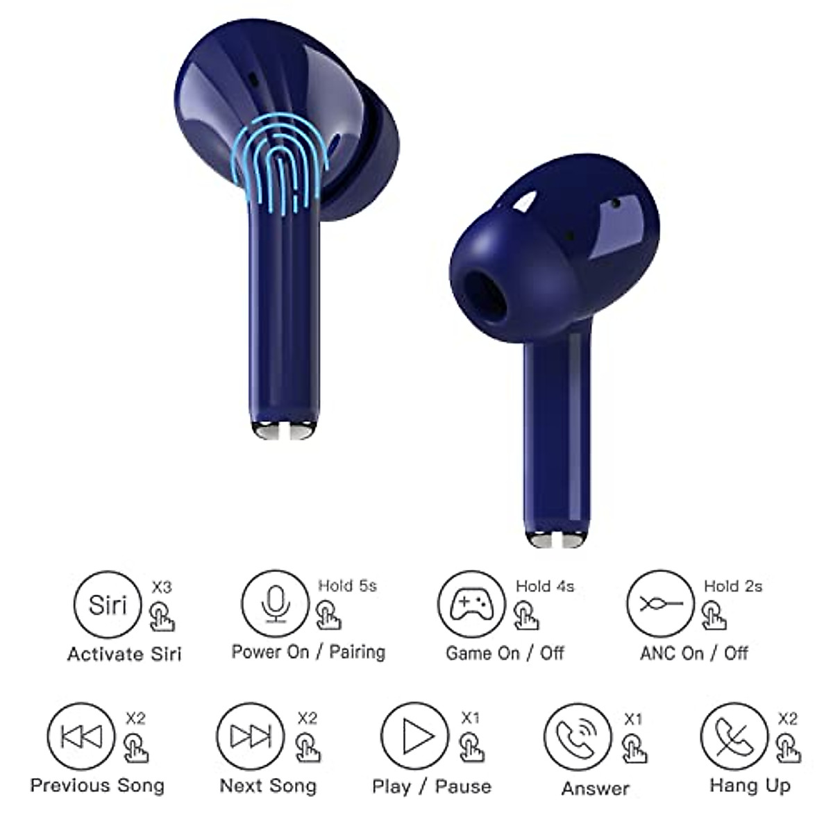 AKSONIC Wireless Bluetooth Headphones Active Noise Cancelling Ear Buds True Wireless Earbuds Touch Control Bluetooth Earbuds 40h Playtime Wireless Charging USB-C Charge Bluetooth 5.1 Deep Bass Sports