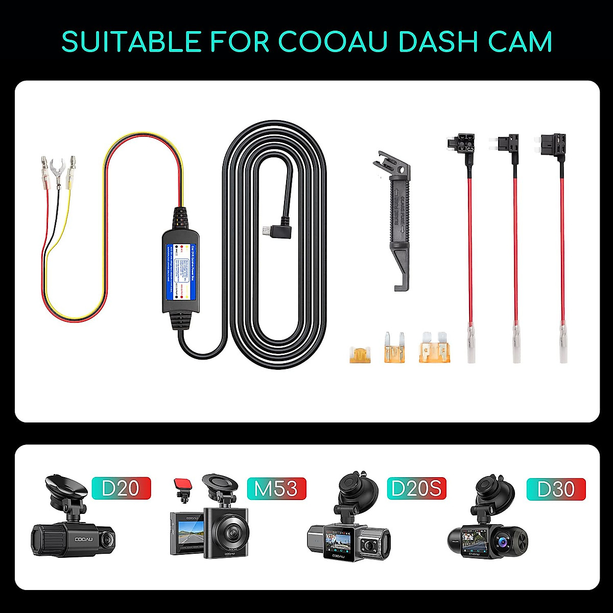 Dash Cam Hardwire Kit Cable 13ft for Car 24H Parking Monitoring