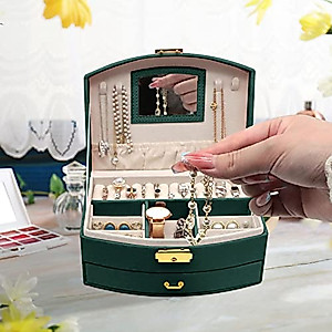 XKY Jewelry Box for Women Girls-2 Layer Jewelry Organizer with Removable Tray Display Earrings Bracelets Rings Necklaces-Small Travel Jewelry Box in PU Leather with Soft Velvet Lining-Ideal Gift-green