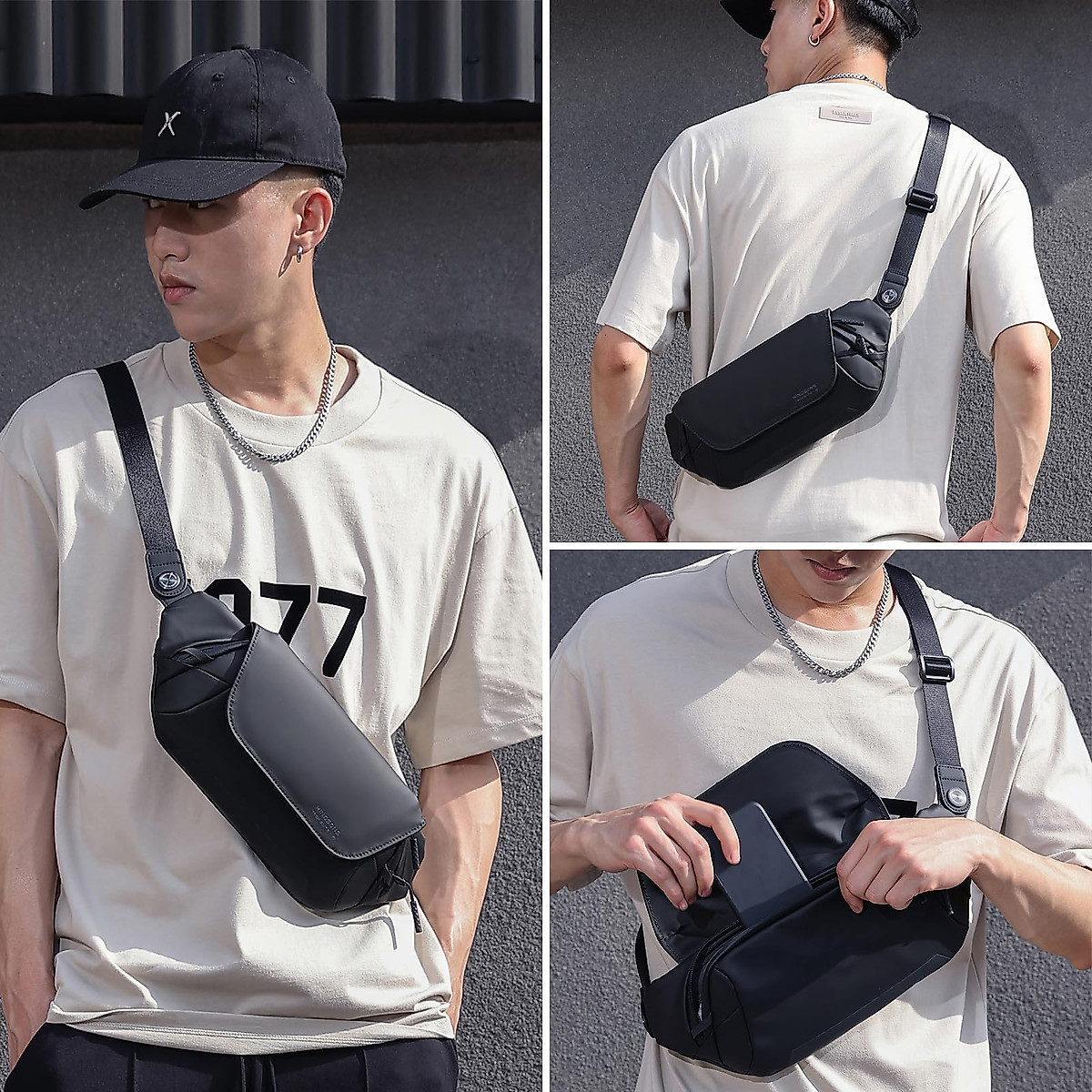 Kingsons Compact EDC Tech Sling Bag for Men, Waterproof Crossbody Bag Chest Shoulder Backpack with Magnetic Closure, Everyday Carry Bag for Travel, Work, Sport