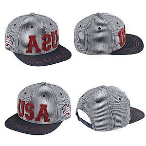 Toddler-Striped-Baseball-Hat American-Flag Snapback Hat Boys Cotton Sun Hat (Blue, 2-6Years)
