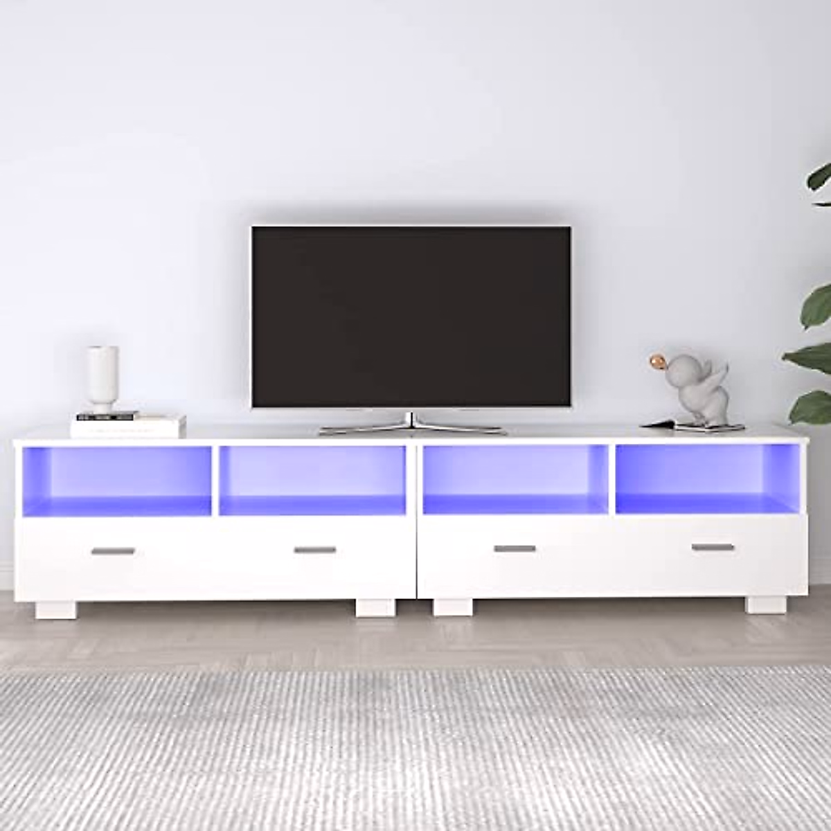 Catrimown Modern LED TV Stand with 20 Color RGB Lights, 71" White Gaming Entertainment Center TV Console with 2-Tier Storage Cabinet for Up to 80 Inch TV, for Living Room Bedroom
