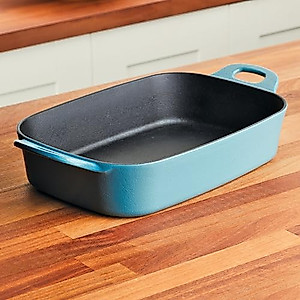 Rachael Ray NITRO Cast Iron Roasting Lasagna Pan/Baking Dish, Roaster/Rectangular, 9 Inch x 13 Inch, Agave Blue