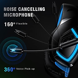 Gaming Headset PS4 Headset with 7.1 Surround Sound, Xbox One Headset with Noise Canceling Mic & RGB LED Light, PC Gaming Headset Over Ear Headphones Compatible for Nintendo Switch, Laptop, Mac