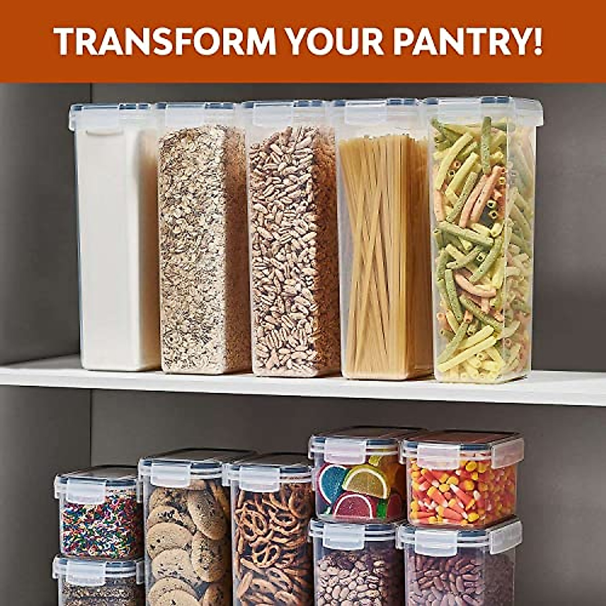 24 Pack plastic kitchen organizer food Storage containers with Lids, For sugar flour, Cereal, dry food.