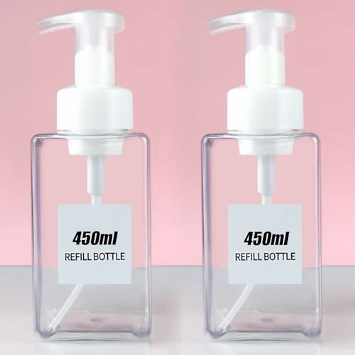 Foaming Soap Dispenser, Refillable Hand Soap Dispenser, Pump Bottle 450ml(16oz), Plastic for Liquid Soap, Shampoo, Body Wash, 2 Pcs (Clear+Clear)