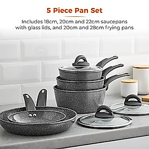 Tower Cerastone Forged Aluminium Pan Set with Easy Clean Non-Stick Ceramic Coating, 5 Piece, Graphite