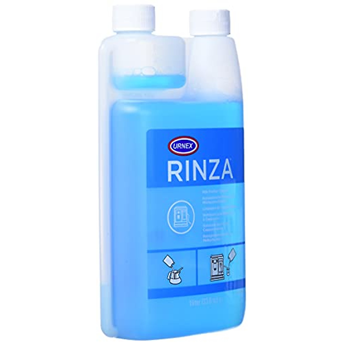 Urnex Rinza Alkaline Formula Milk Frother Cleaner - 33.6 Ounce [Over 30 Uses] - Breaks Down Milk Protein Fat and Calcium Build Up Cycles Through Auto Frother Cleans Lines Steam Wands & Steel Pitchers