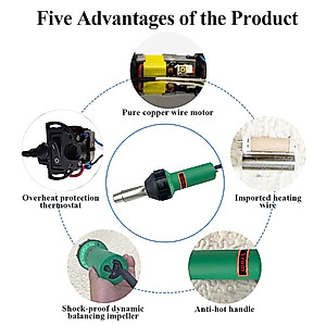 110V 1600W Plastic Hot Air Welding Gun Heat Plastic Welder Torch Plastic Welding Gun Hot Air Gun Kit with Nozzles and Roller