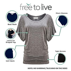 Free to Live 3 Pack Dolman Short Sleeve Business Casual Tops for Women Travel Clothes Dressy Shirts Summer Fall Tunic Outfits (Medium, Black, Charcoal, Navy)
