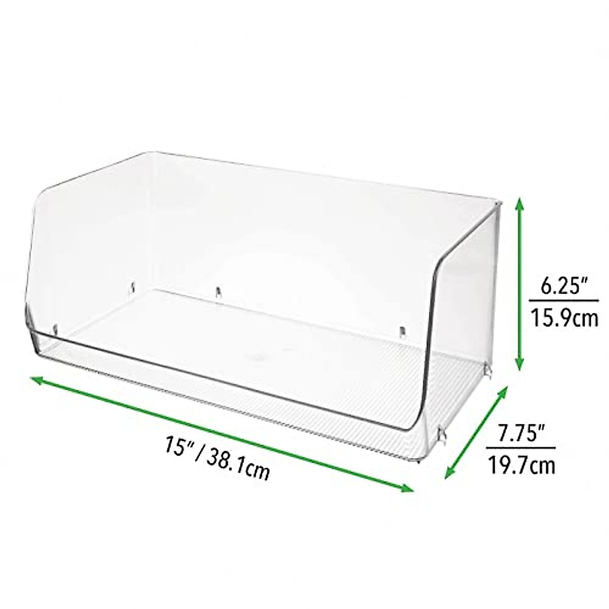 mDesign Large Stackable Plastic Food Storage Organizer Bin with Open Front - Perfect for Refrigerator, Freezer, Cupboard, Cabinet, and Pantry Organization - 15" Wide - Ligne Collection - 2 Pack, Clear