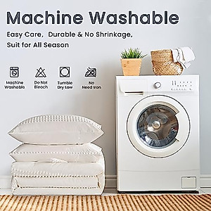 ENJOHOS White Queen Comforter Set - Boho Bedding Sets Queen for Teen Girls, 3 PCS Tufted Comforter with Pom Pom Design for All Season, Lightweight Soft Microfiber Cooling Comforter with 2 Pillow Cases